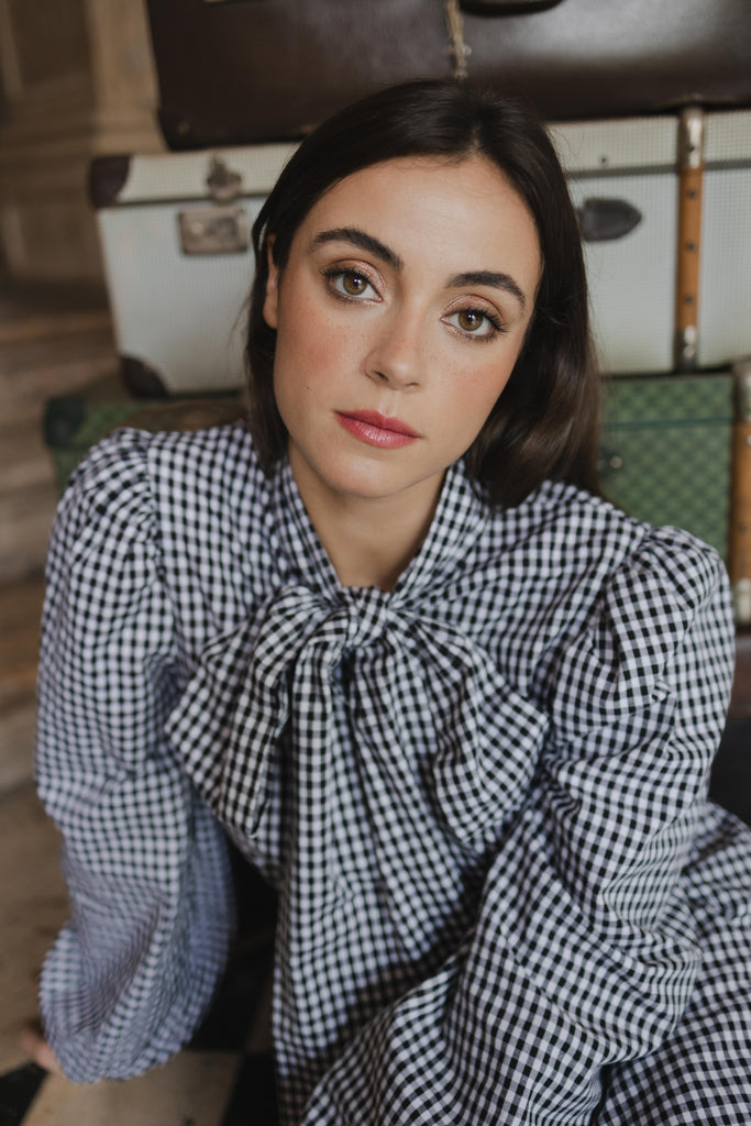 Gingham Palace Rose buttoned down dress - black gingham