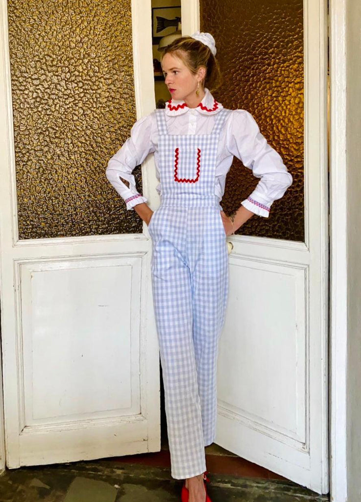 Gingham Palace Dodo overalls - light blue gingham