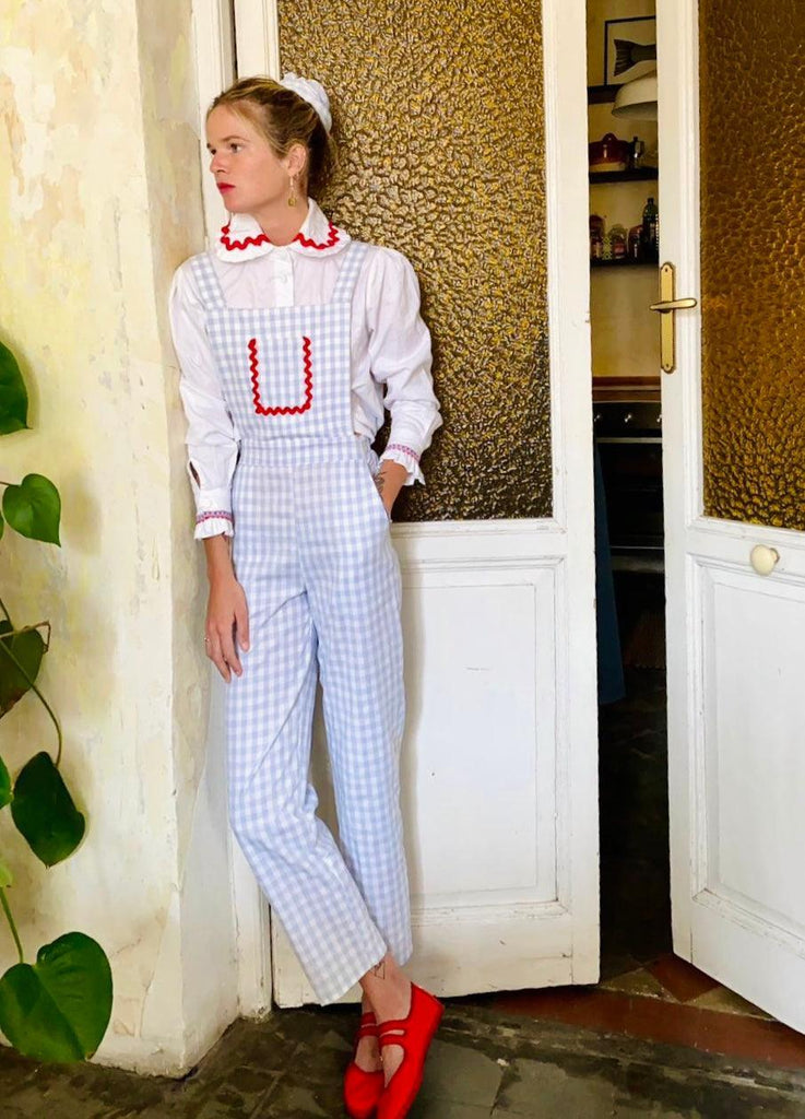 Gingham Palace Dodo overalls - light blue gingham